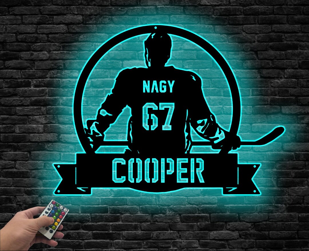 Personalized Metal Hockey Sign With LED, Custom Name & Number Wall Art ...