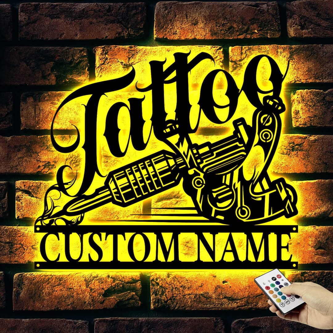 Personalized Tattoo Artist Metal Wall Art LED Light Custom Ink Studio ...