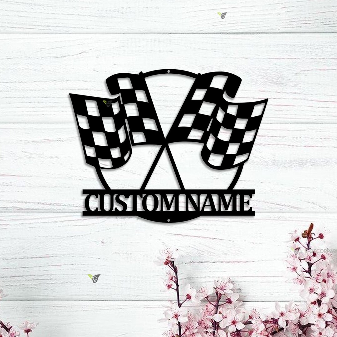 Customizable Metal Checkered Racing Flags Sign, Race Car Sign, Racing ...