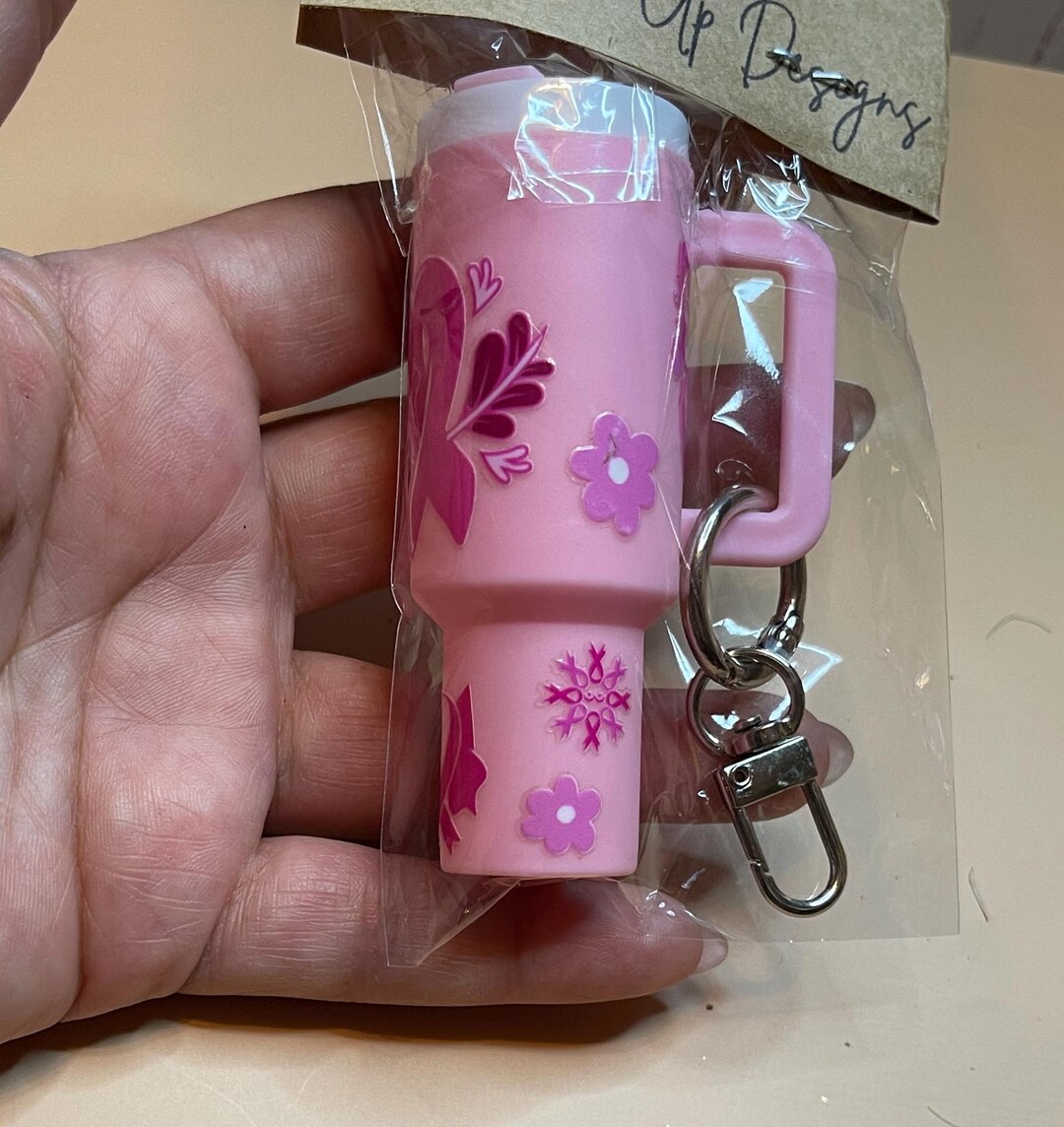 Breast Cancer Mini Tumbler Keychain – Pink Ribbon Awareness Cup – Lip ...