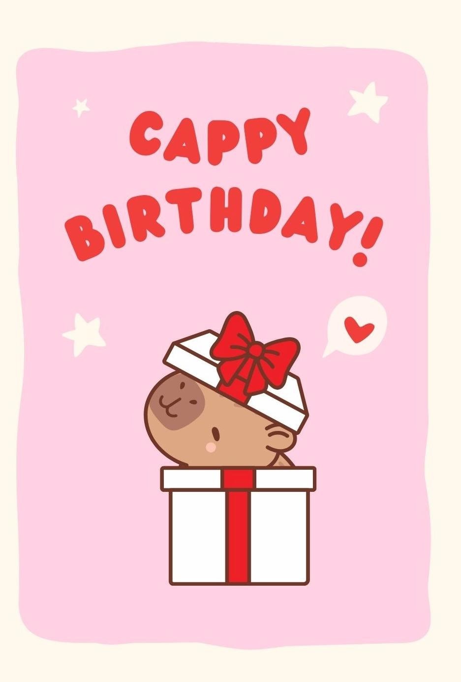 Cappy Birthday Card – Funny Capybara Birthday Greeting Card for Animal ...