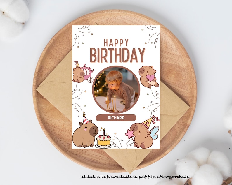 Capybara Birthday Invitation - Editable Canva Template | Digital Animal ...