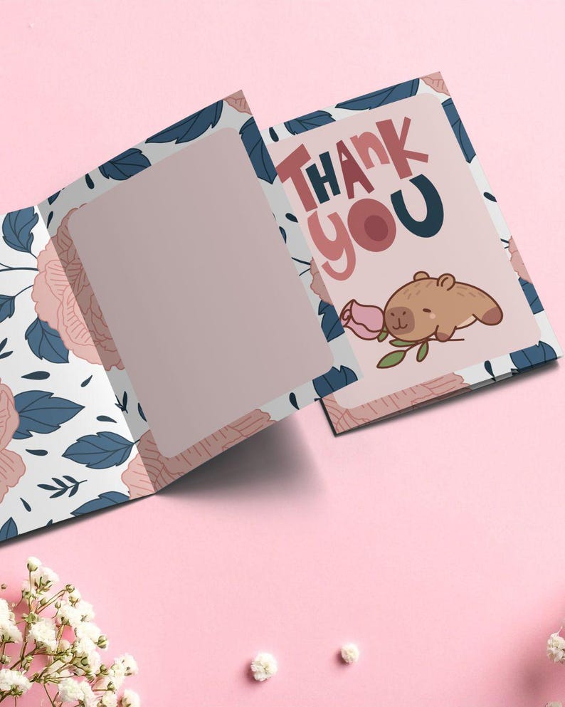 Capybara Thank You Card – Floral A6 Greeting Card - Etsy