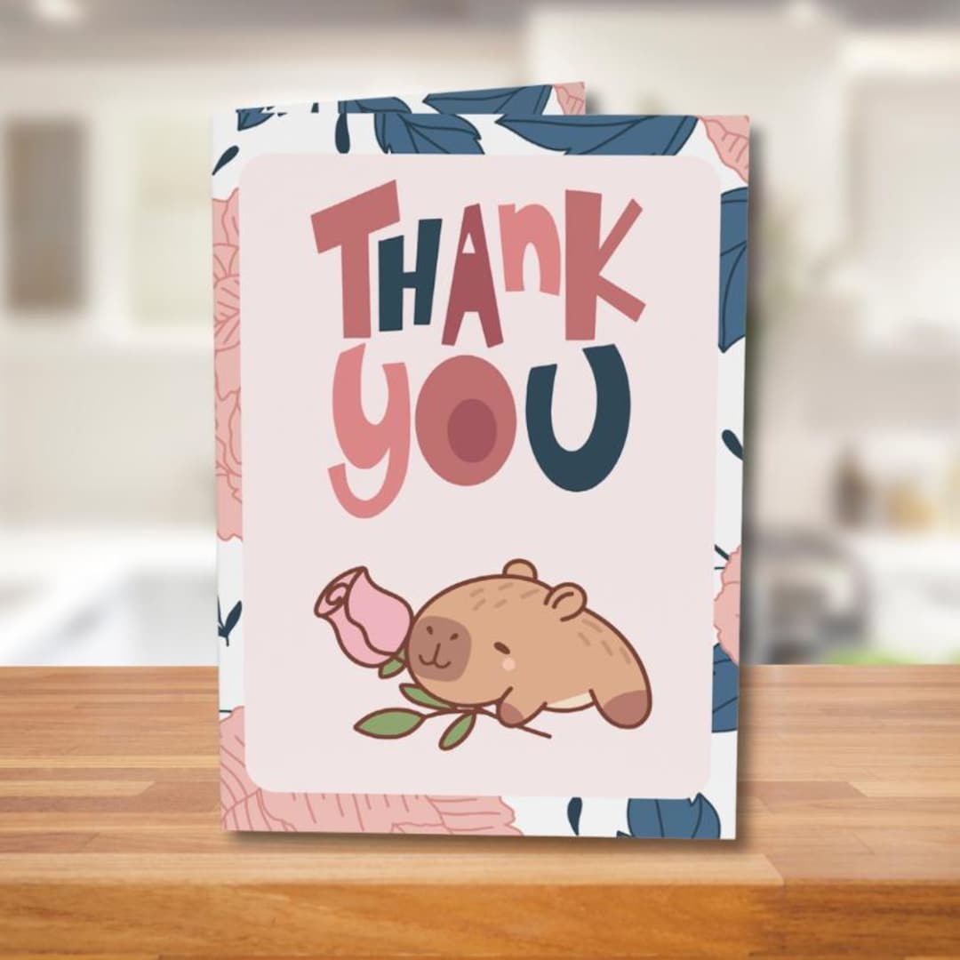 Capybara Thank You Card – Floral A6 Greeting Card - Etsy