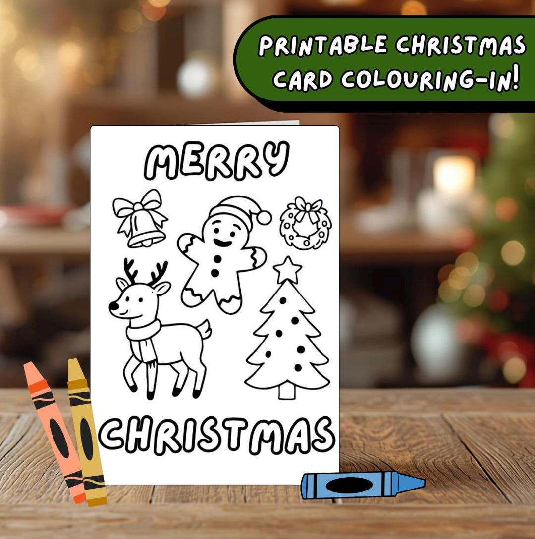 Printable Christmas Coloring Card for Kids – Digital Download Holiday ...