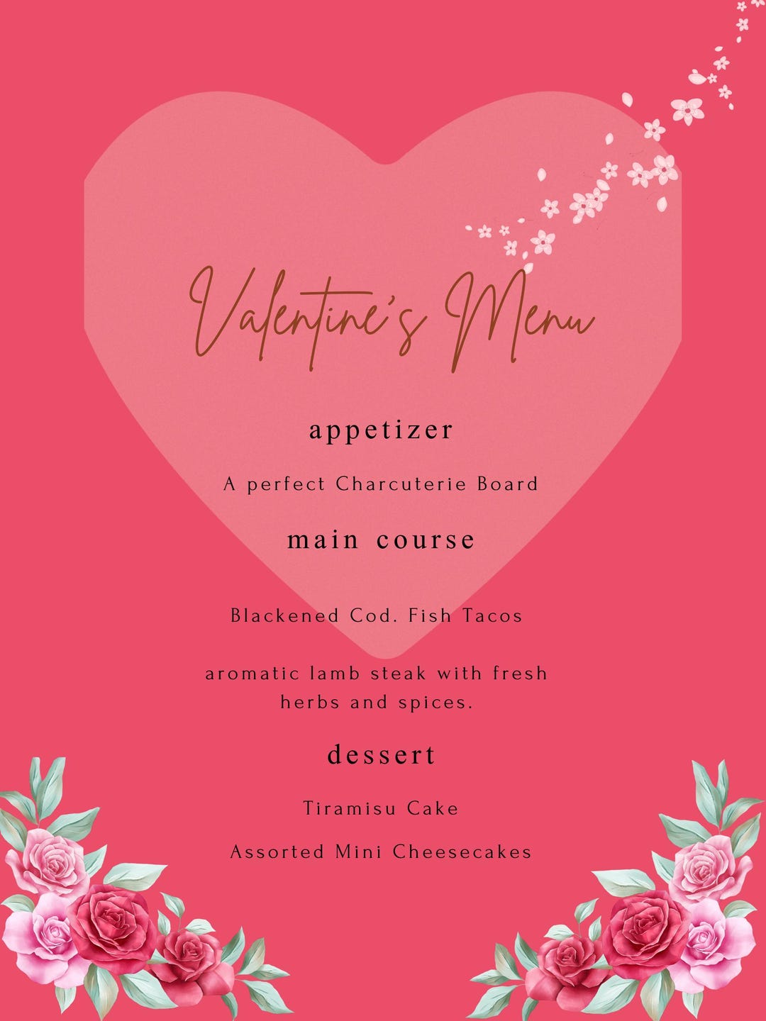 A Menu Card for Your Valentines Dinner or Any Other Dinner - Etsy