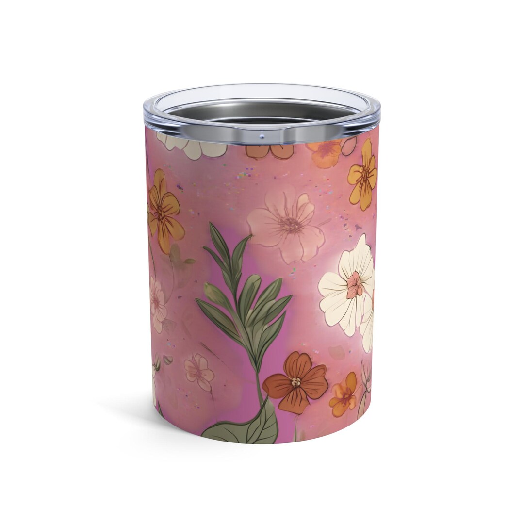 Rustic Floral Tumbler, Animated Coffee Cup, Flower Pattern Mug, Small ...