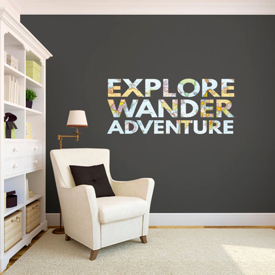 Explore Wander Adventure Wall Decal Travel Quote World Map Decor - Etsy