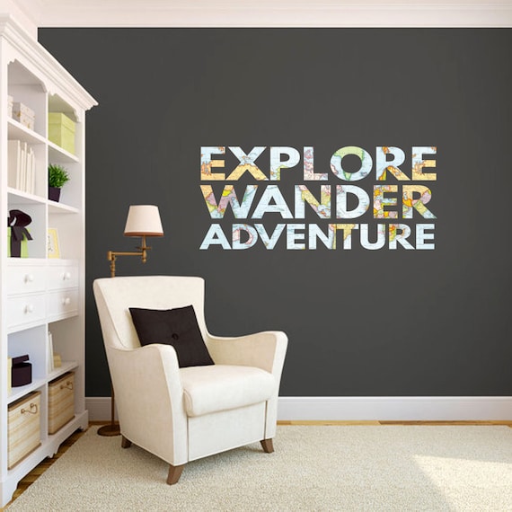 Explore Wander Adventure Wall Decal Travel Quote Map World - Etsy