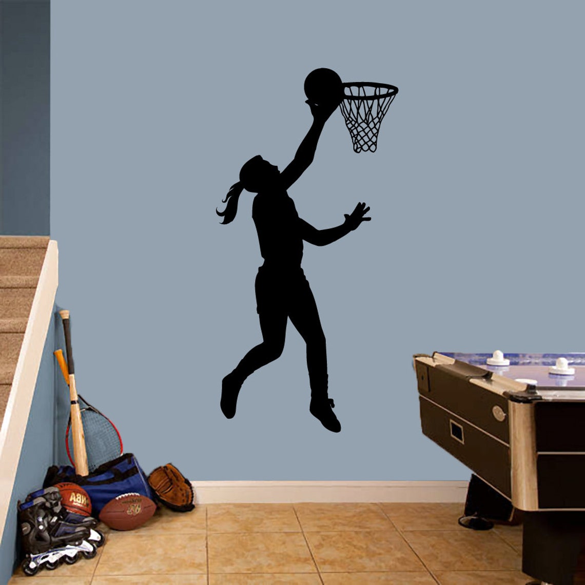 Basketball Girl Layup Decal Sports Sticker Mural for Wall or - Etsy