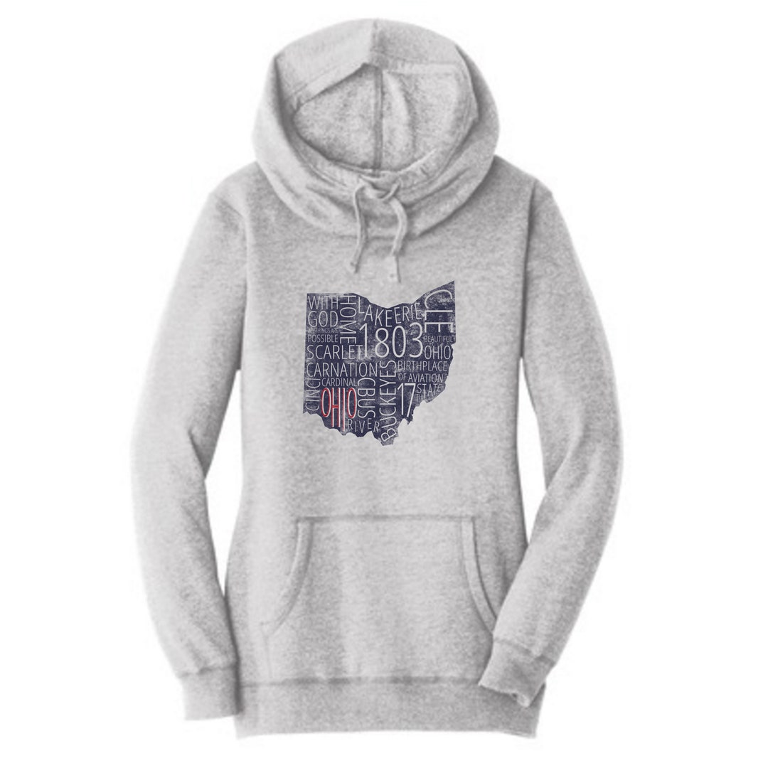 Ohio Facts Cowl Neck Lightweight Fleece Women's Hoodie, Ohio Hooded ...
