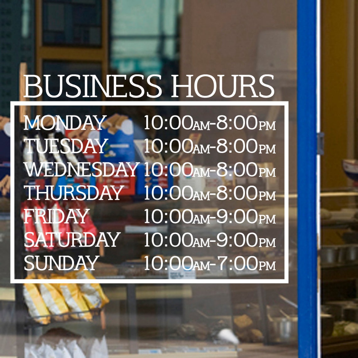 Business Hours Window Decal Custom Business Hours Stickers - Etsy