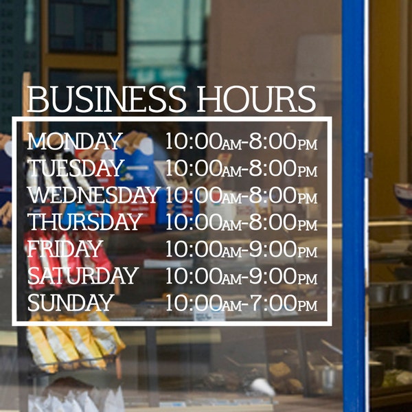 Business Hours Window Decal - Etsy