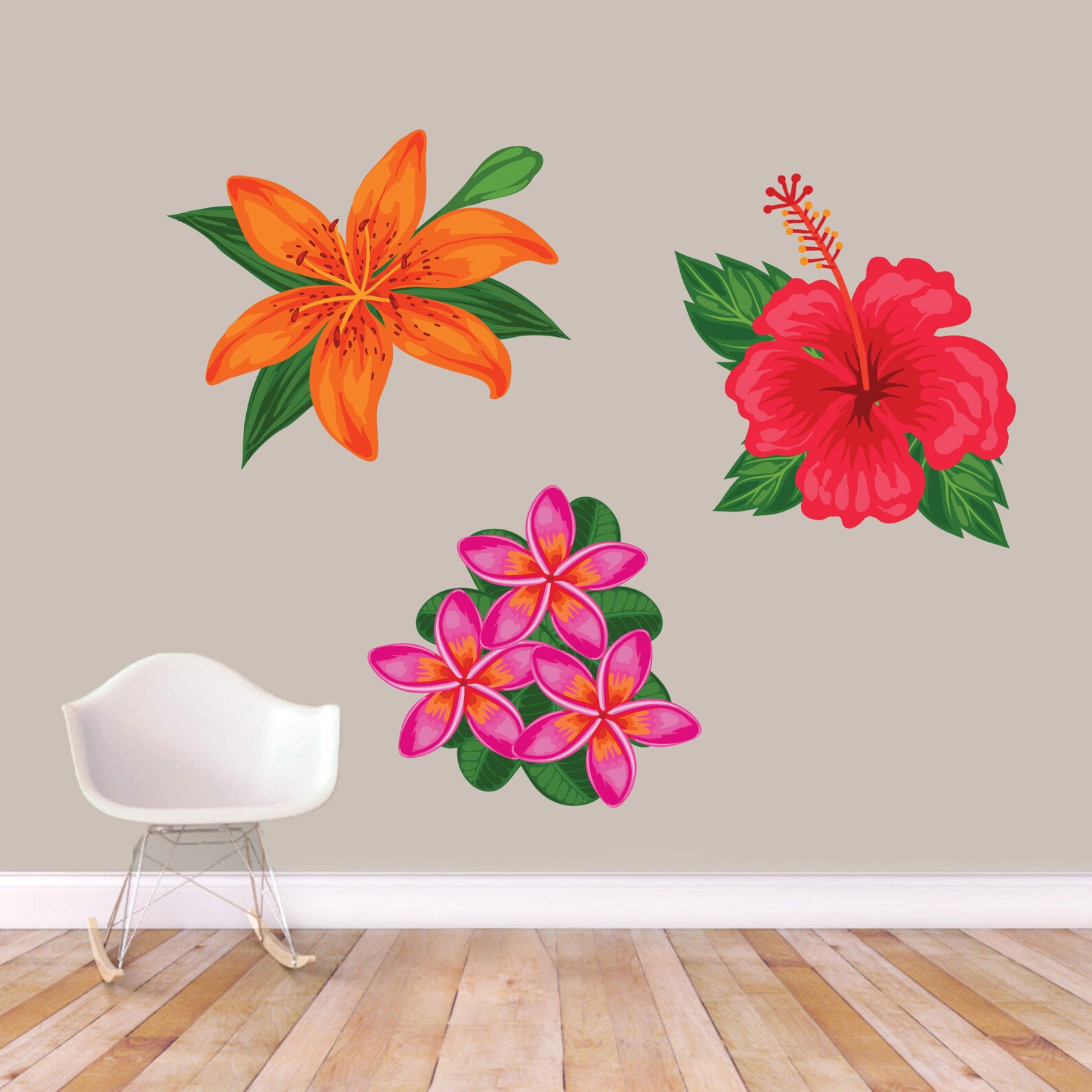 Printed Tropical Flowers Wall Decal Set Decorative Art Decor | Etsy