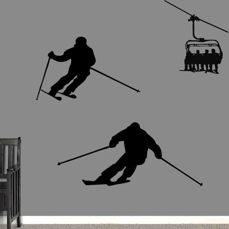 Skiing Wall Decal Set, Ski Lift Skier's Sports Stickers Indoor ...
