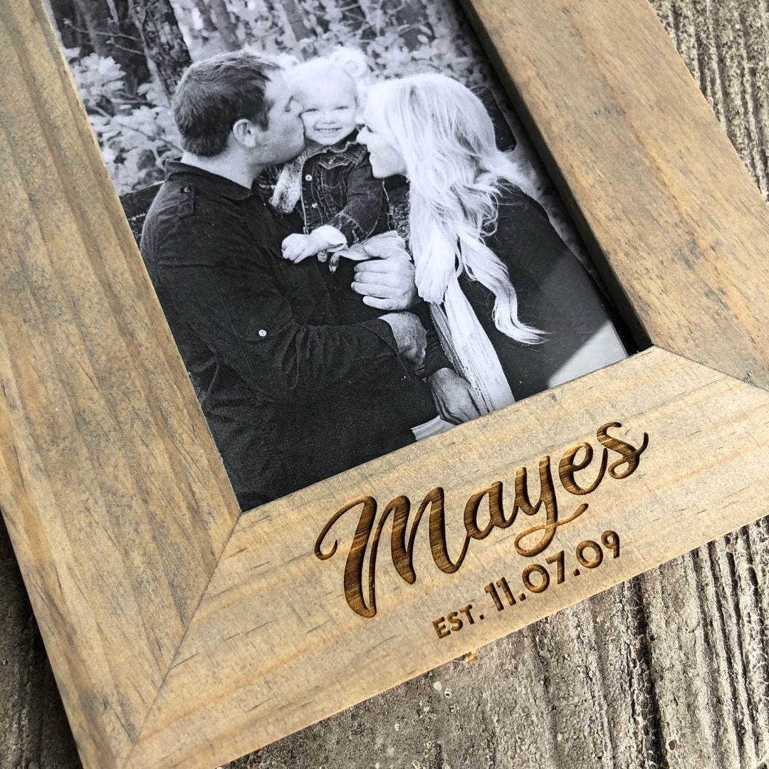 Custom Engraved Family Name Wooden Picture Frame Hang or Sit on Table ...