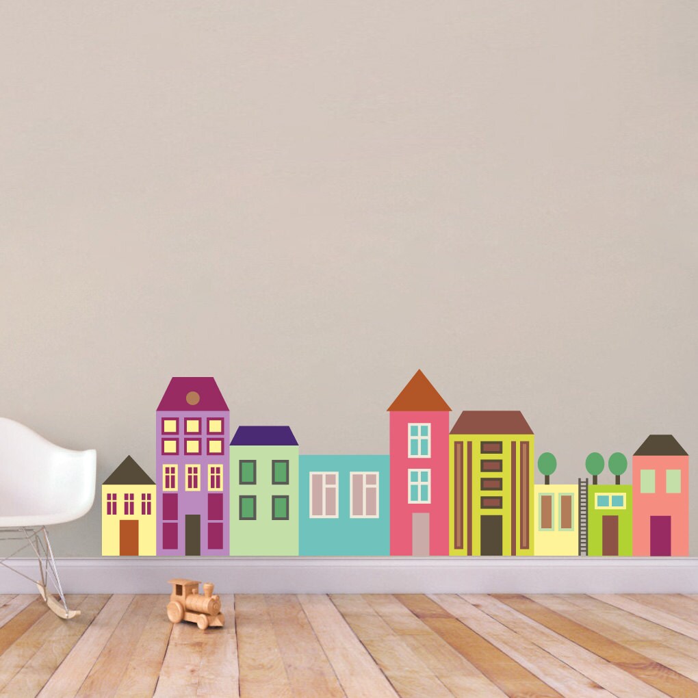 Colorful City Wall Decal: Peel & Stick Nursery Decor - Etsy