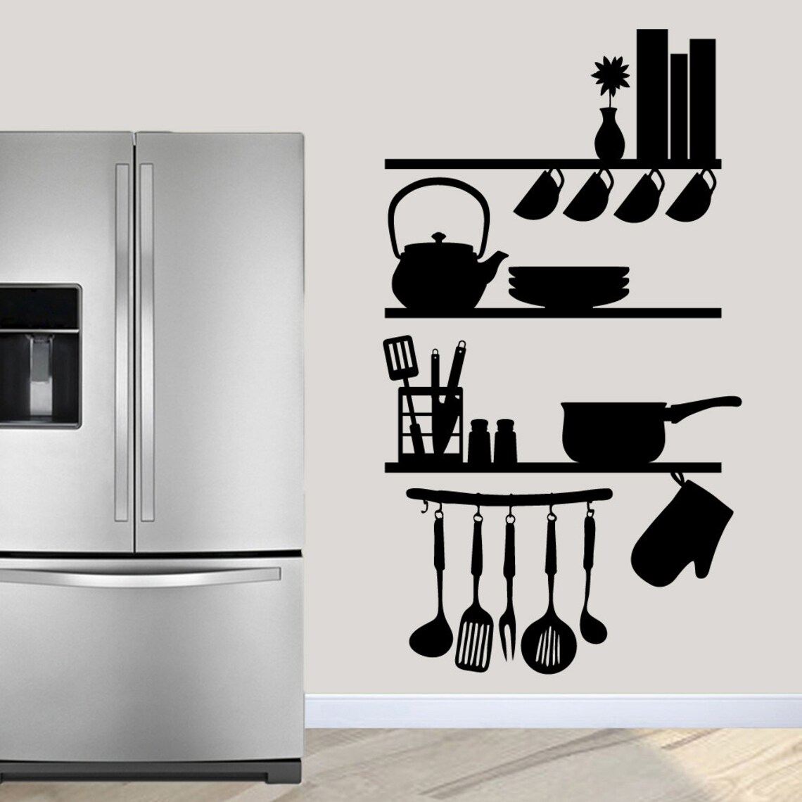 Kitchen Shelves Utensils Wall Decal Decorative Art Decor | Etsy