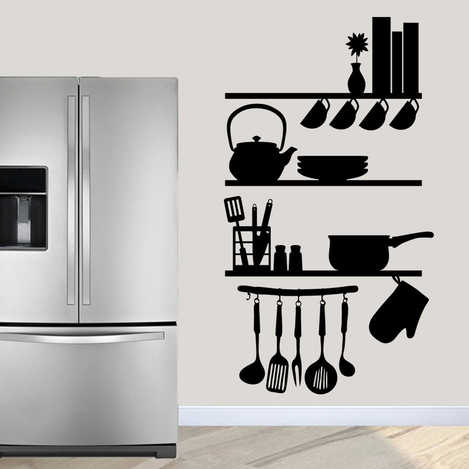 Kitchen Shelves Utensils Wall Decal Decorative Art Decor | Etsy