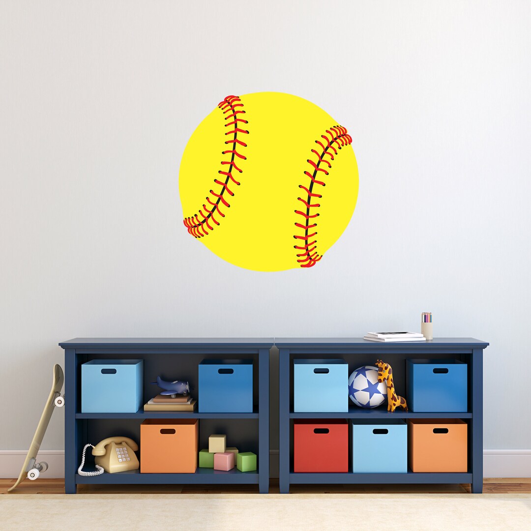 Softball Wall Decal, Sports Sticker for Kids Teens Bedroom Dorm Locker ...