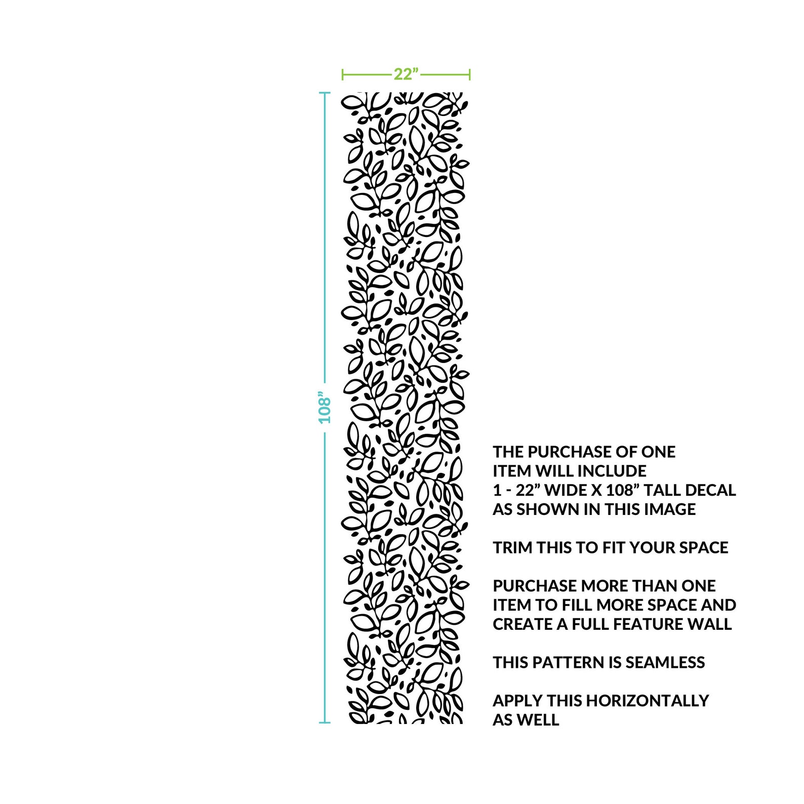 Leaf Pattern Wall Decal Decorative Art Decor Focal Wall Mural | Etsy