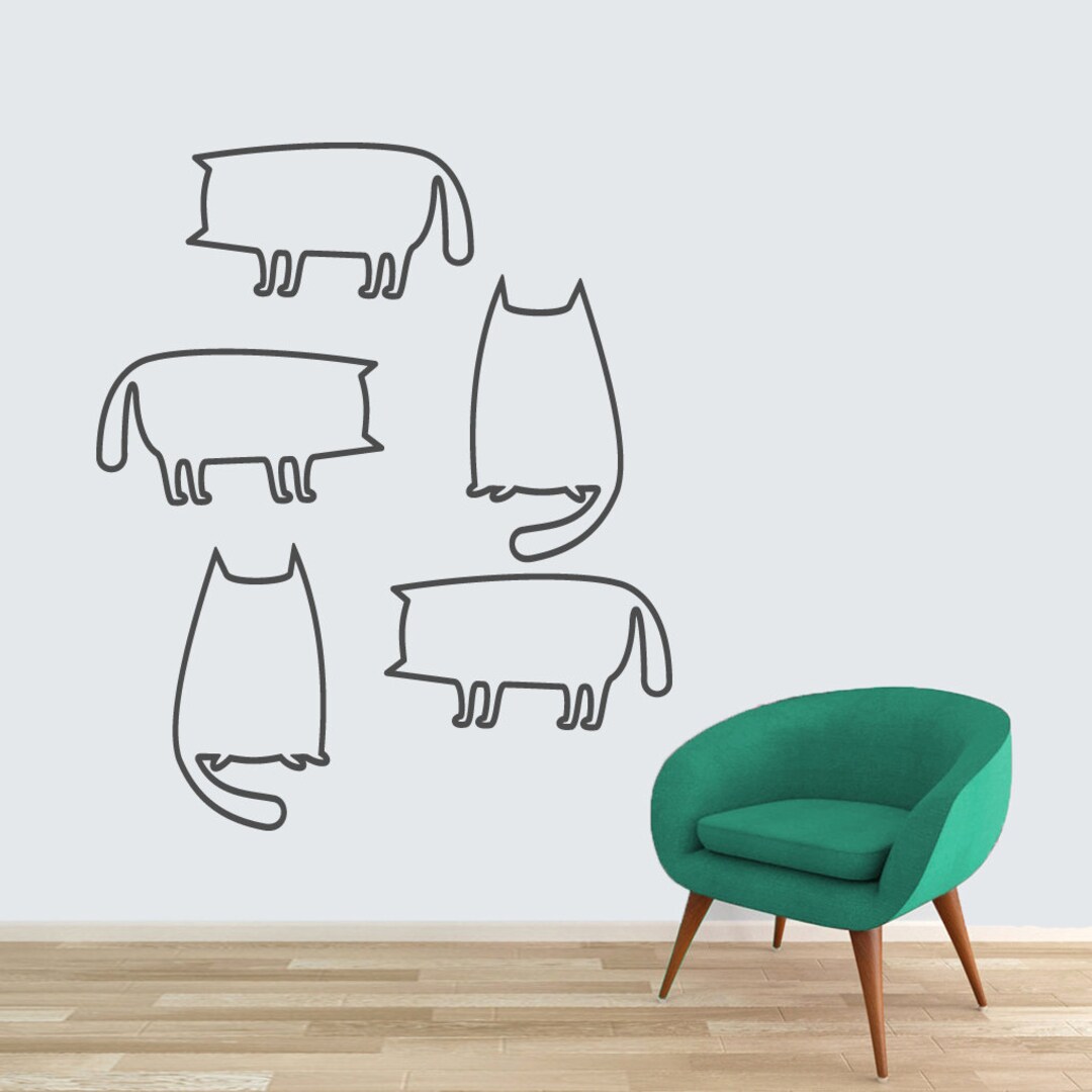 Cat Outlines Wall Decal Decorative Art Decor Sticker for Nursery Kids ...