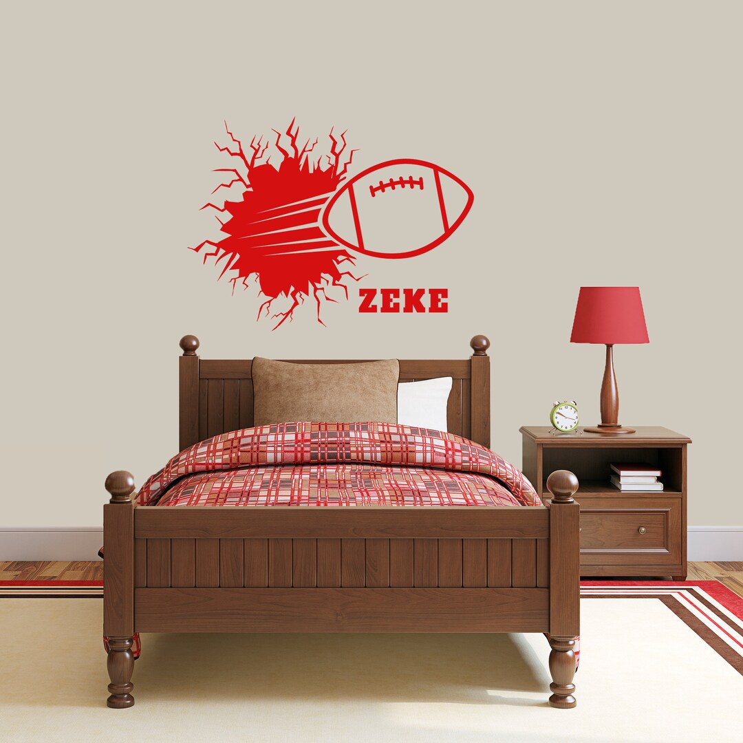 Custom Football Decal, Football Name Breaking Wall Sticker, Sports Fan ...
