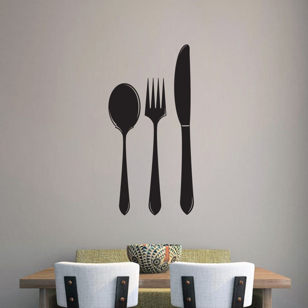 Spoon Fork Knife Wall Decal, Silverware Kitchen Restuarant Decor ...