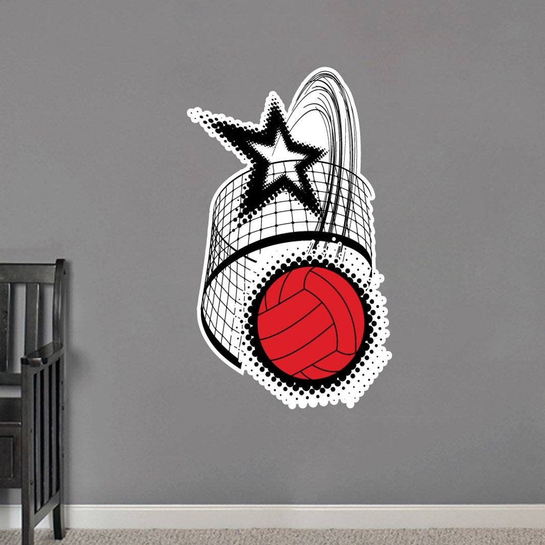 Volleyball With Star and Net Printed Wall Decal Decorative Art Decor ...
