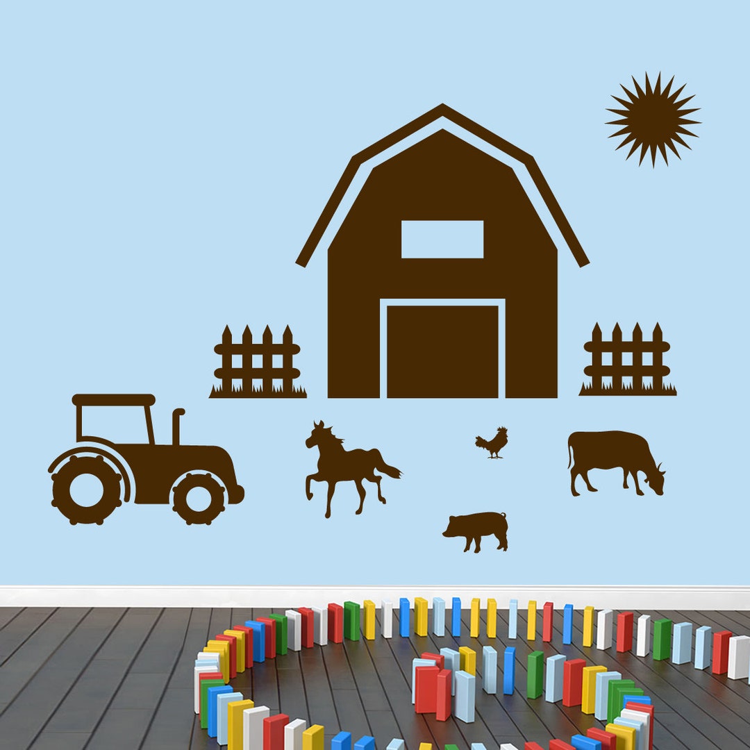 Farm Wall Decal Set, Farming Wall Mural Stickers, Nursery Kids Bedroom ...