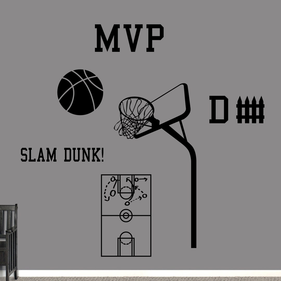 Basketball Decal Set, Sports Wall Mural Stickers, Backboard, Hoop ...