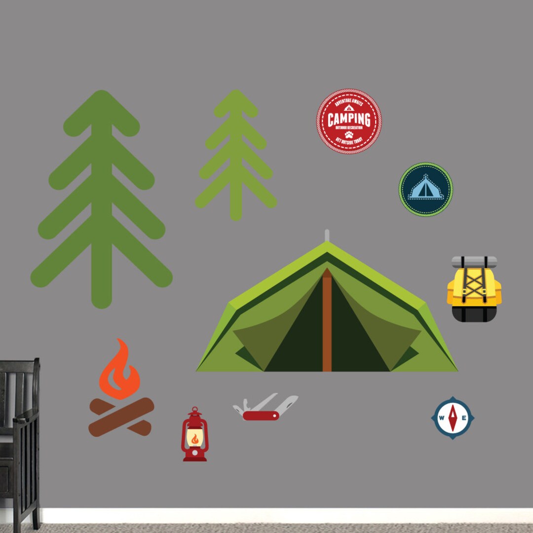 Camping Set Printed Wall Decal Decorative Art Decor Sticker for Nursery ...