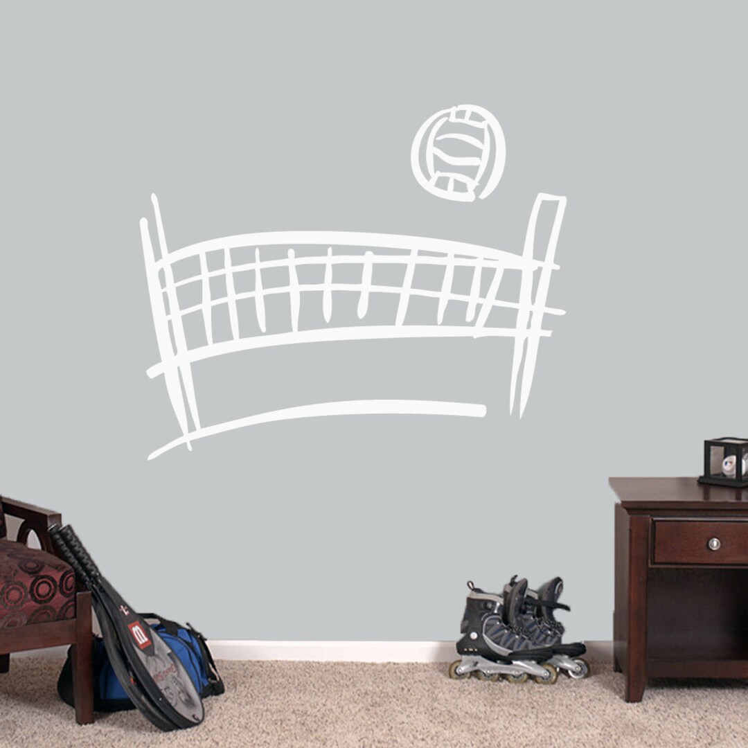 Volleyball Set Wall Decals, Volleyball Net and Ball Wall Mural Room ...