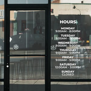 Custom Business Hours Decal for Window Door Indoor Outdoor Store Hours ...