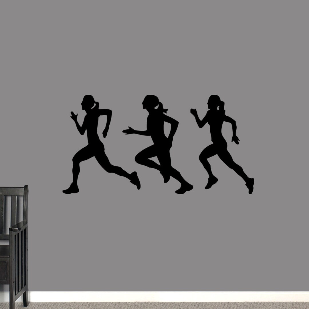 Girl Runners Wall Decals, Track or Cross Country Decor for Bedroom ...