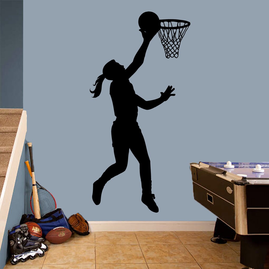 Basketball Girl Layup Decal Sports Sticker Mural for Wall or - Etsy