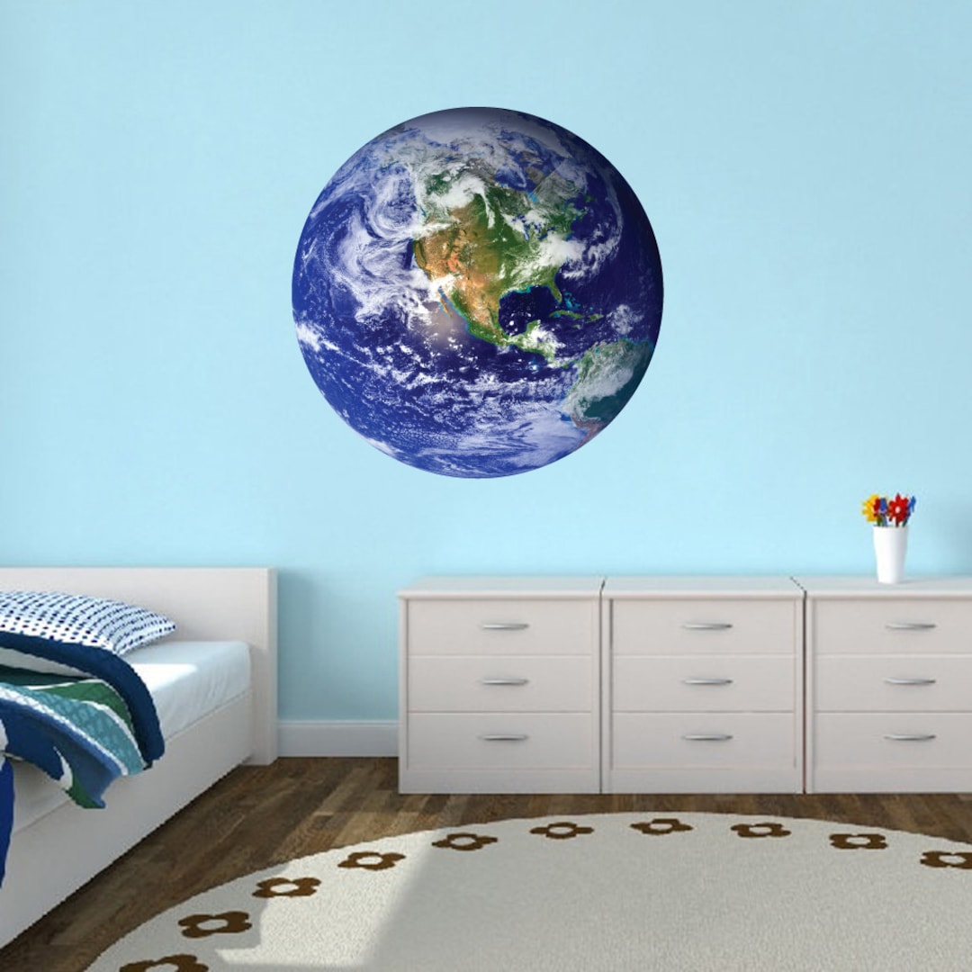 Earth Printed Wall Decal, Multi Color Earth Planet Sticker, Solar ...