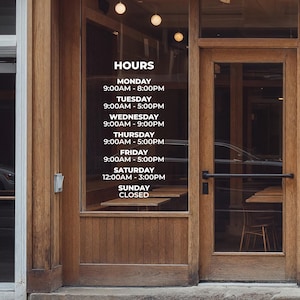 Custom Business Hours Decal for Window Door Indoor Outdoor Store Hours ...