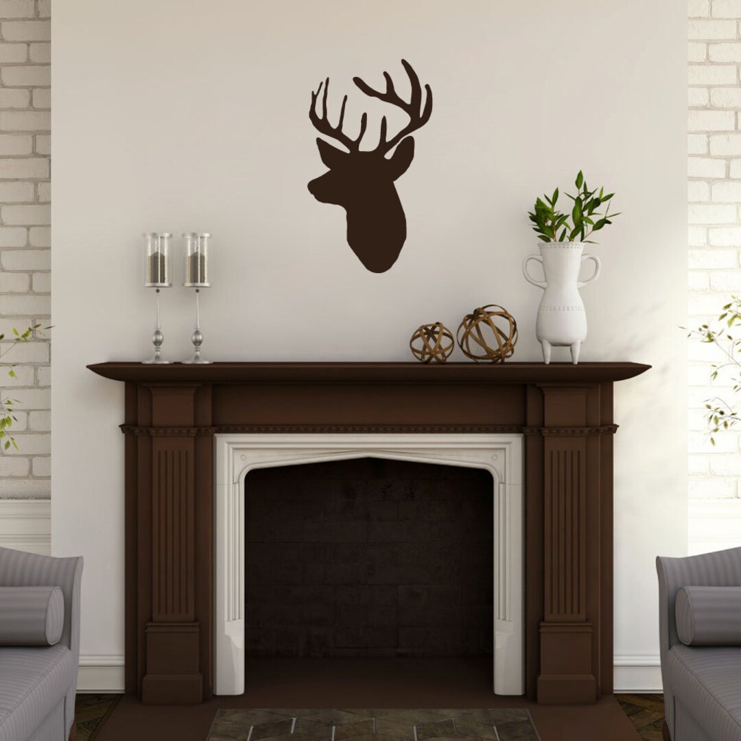 Mounted Buck Head Wall Decal, Deer Hunting Antlers Wall Sticker Mural ...