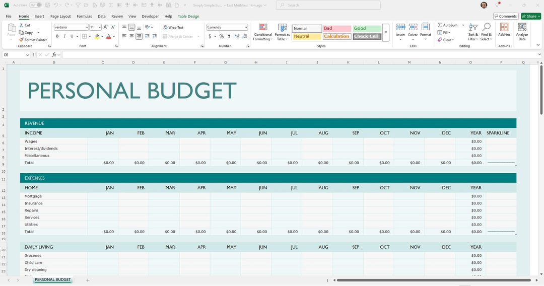 Simply Simple Budget Spreadsheet - Etsy
