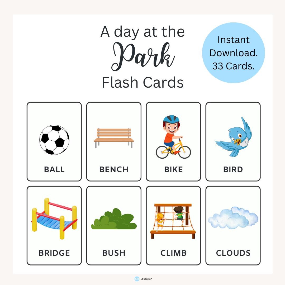 A Day at the Park Flash Cards. Easy to Download. Printable. Includes 33 ...