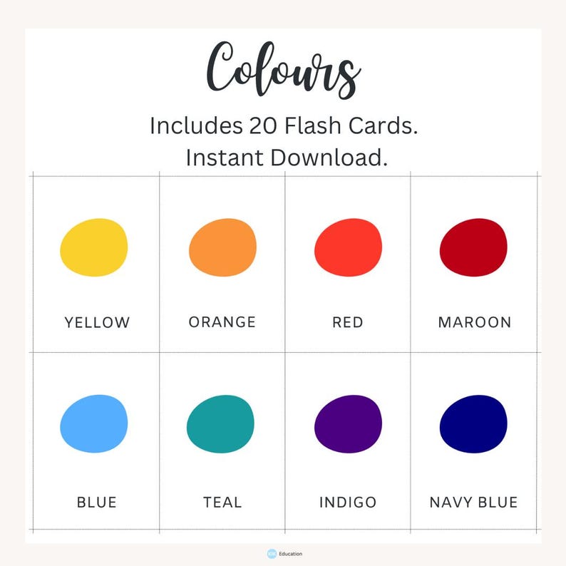 Colours Flashcards, 20 Cards, Toddler Flashcards, Classroom Flashcards ...