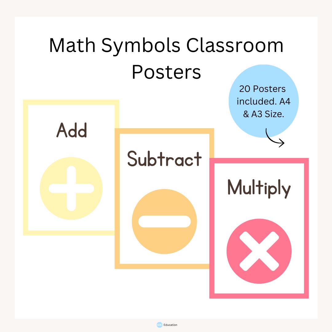 Math Symbols Posters in A4 and A3 Size. Classroom Decor. Printable ...