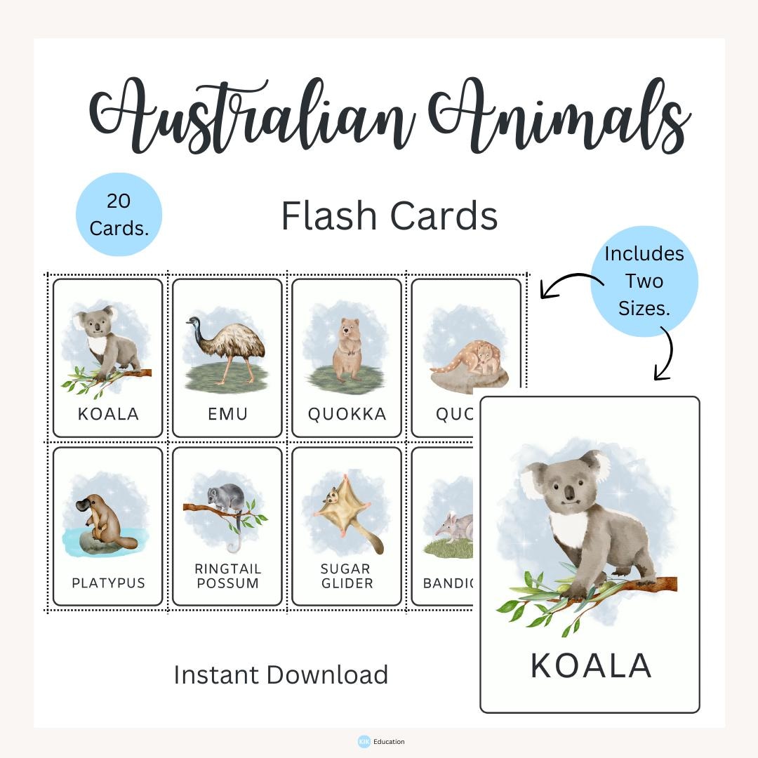 Australian Animals. Flash Cards. Easy to Download. Available in Two ...