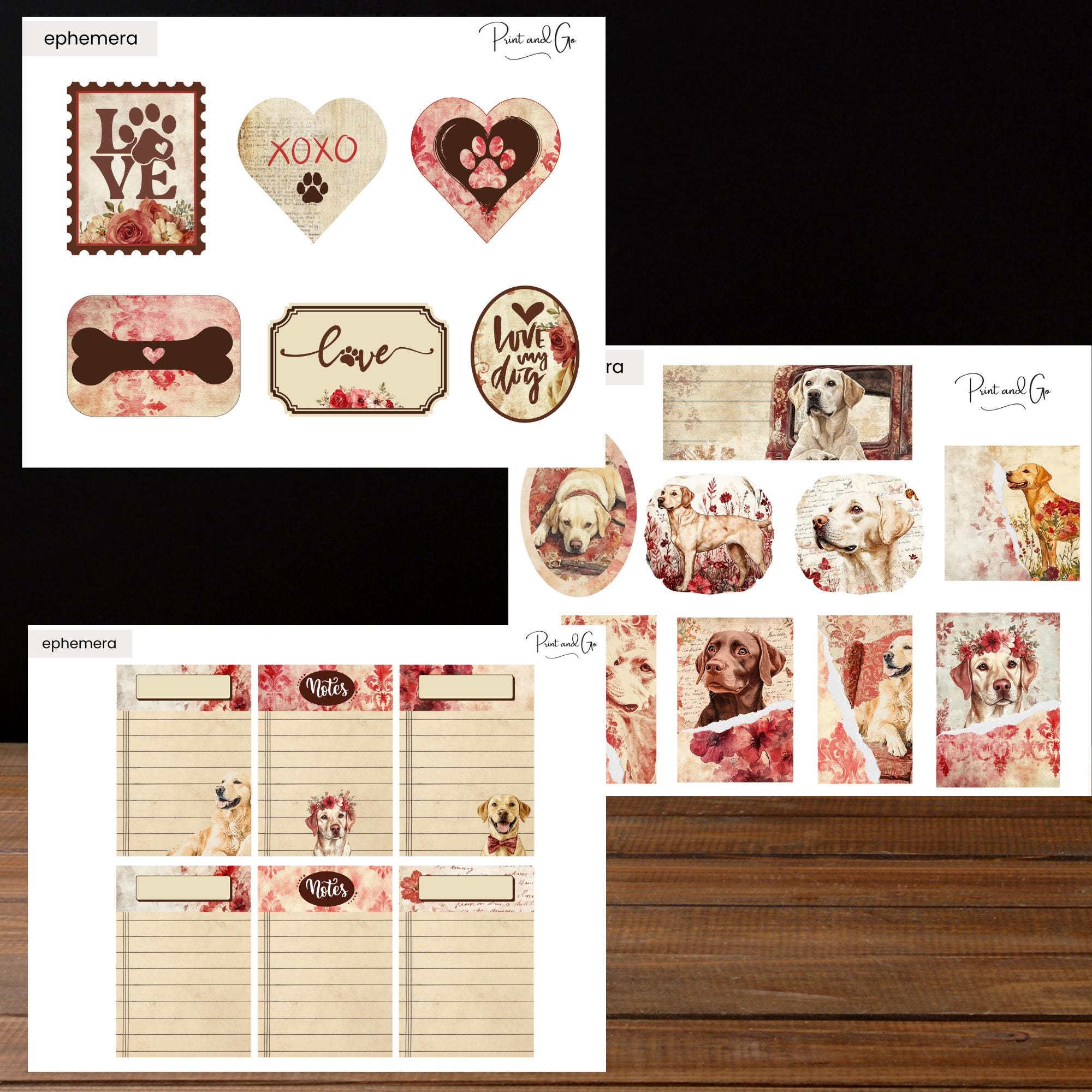 Junk Journal Pages Dogs, Printable Ephemera Kit, Digital Scrapbook ...