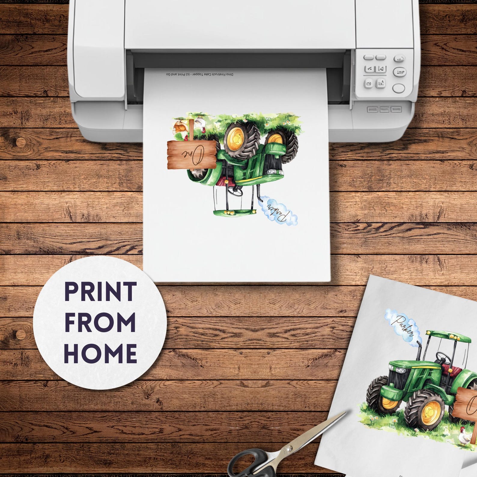 Printable Green Tractor Cake Topper - Farm Party Decor - Editable Name ...