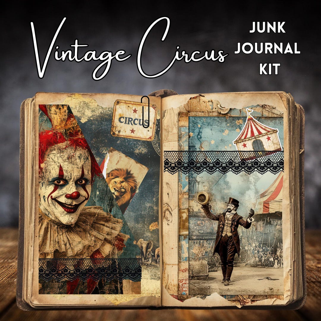 Vintage Circus Junk Journal Kit: Printable Digital Paper, Fussy Cuts ...
