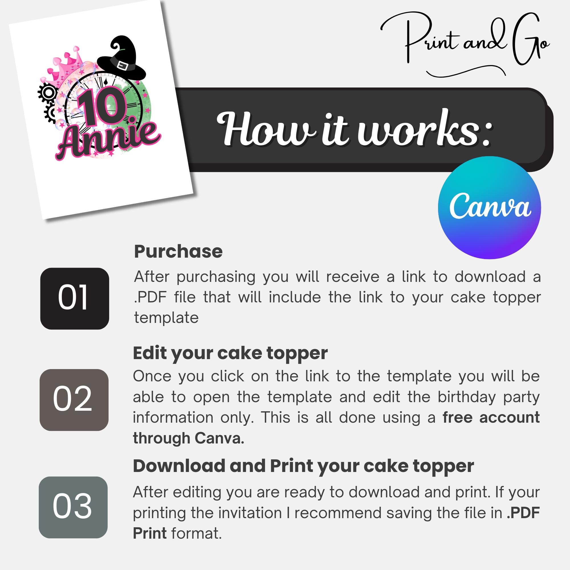 Wicked Cake Topper Printable Digital Download, Edit With Canva ...