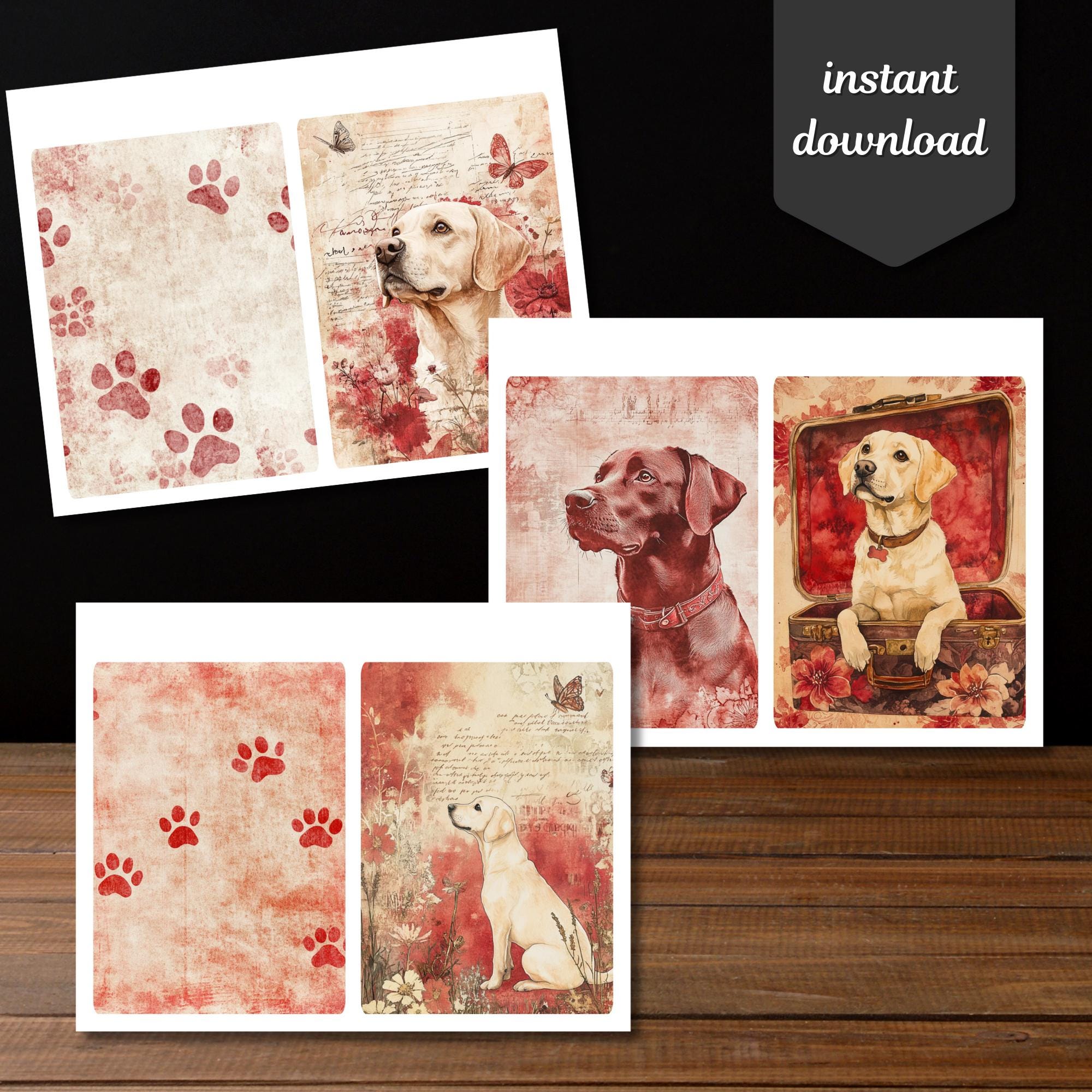 Junk Journal Pages Dogs, Printable Ephemera Kit, Digital Scrapbook ...