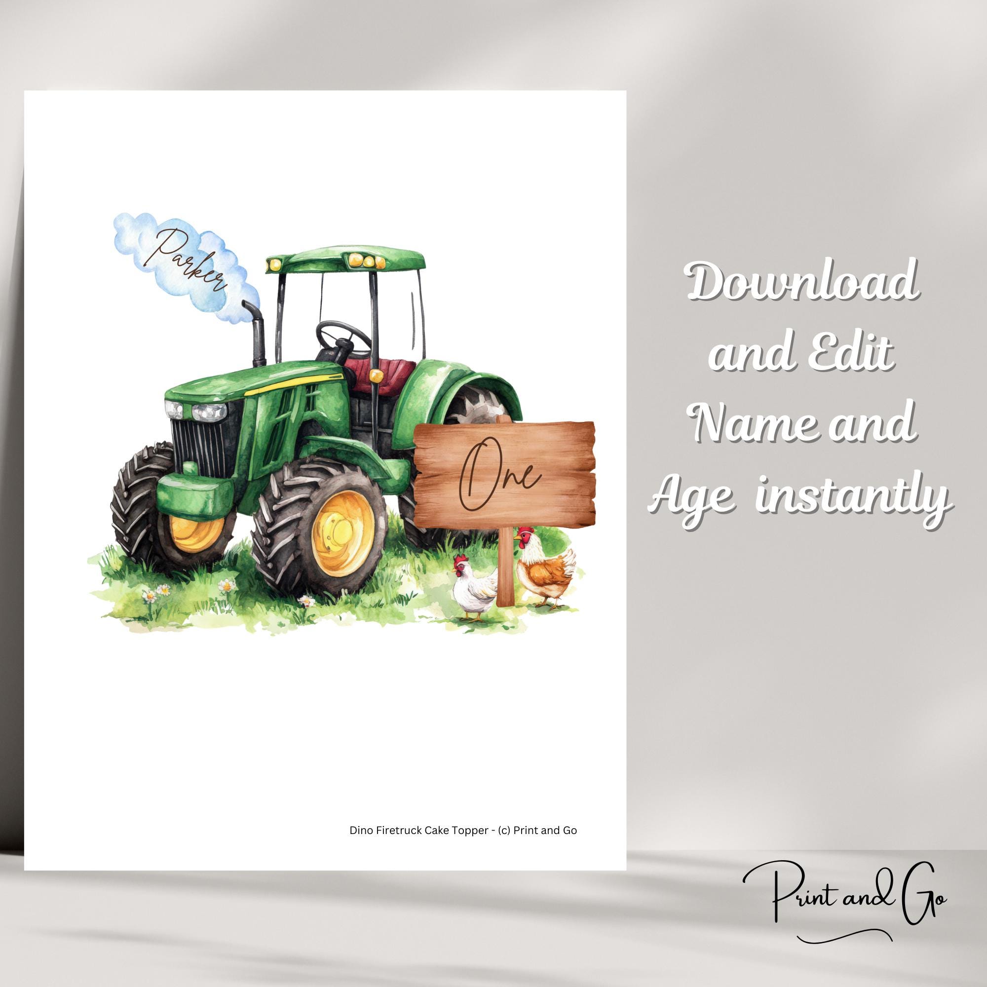 Printable Green Tractor Cake Topper - Farm Party Decor - Editable Name ...